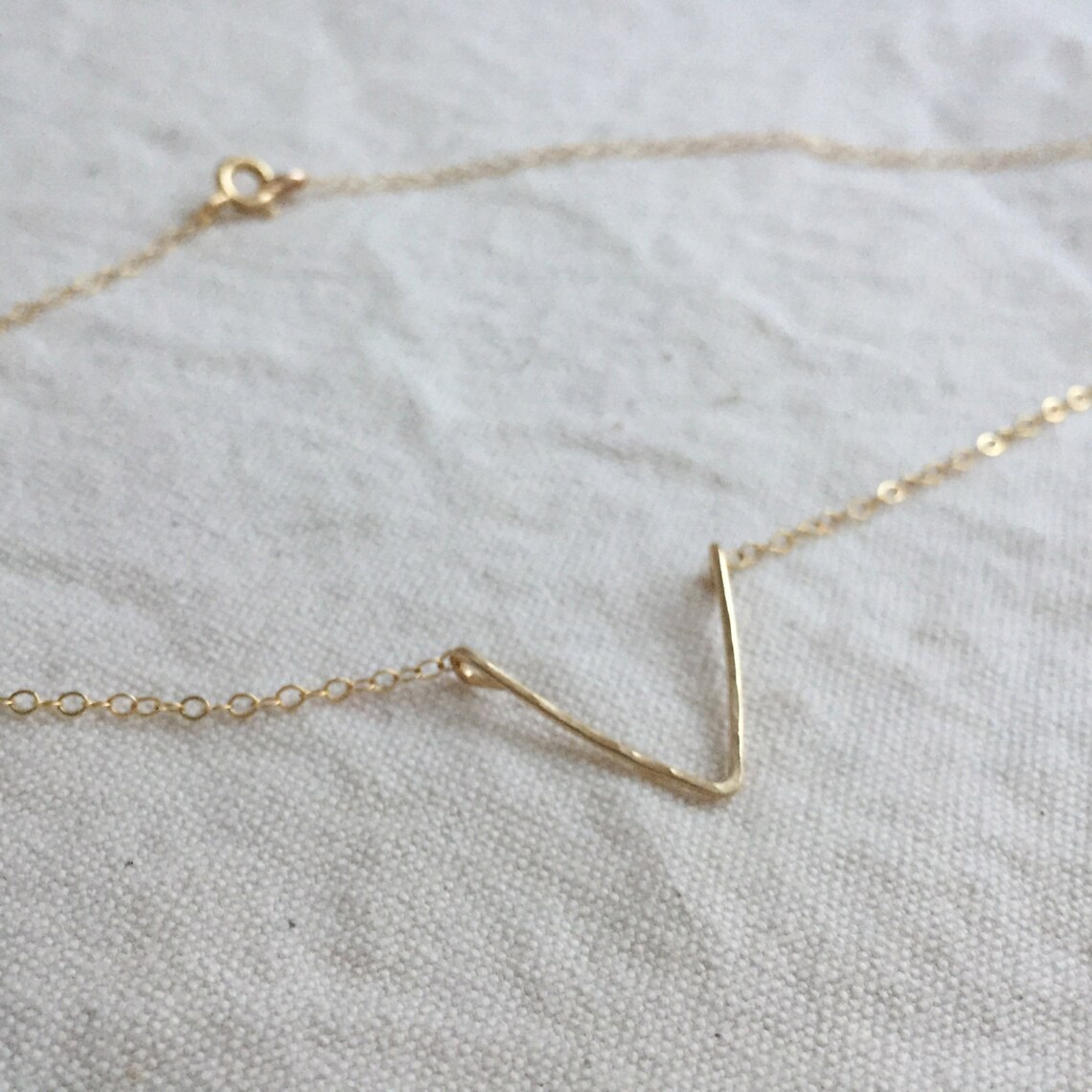 Victory necklace Small gold necklace V necklace 14k Gold | Etsy