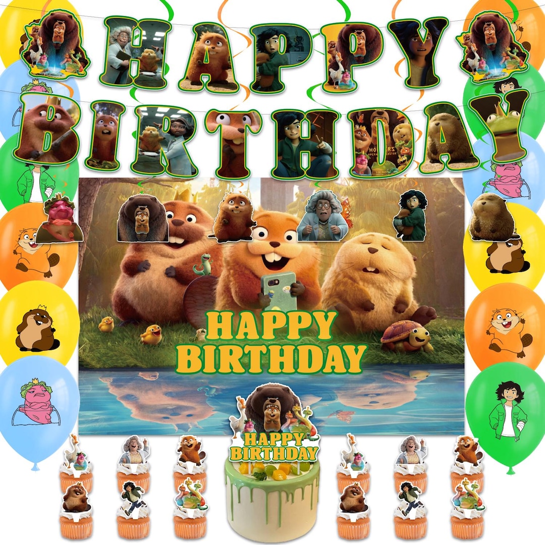 Hopper Beaver Birthday Party Decoration Set – Banner, Balloons, Toppers ...