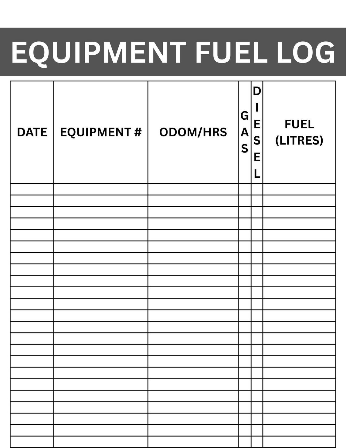 Equipment Fuel Log Sheet, Gas & Diesel Tracker, Daily Equipment ...