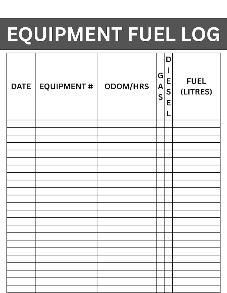 Equipment Fuel Log Sheet, Gas & Diesel Tracker, Daily Equipment ...