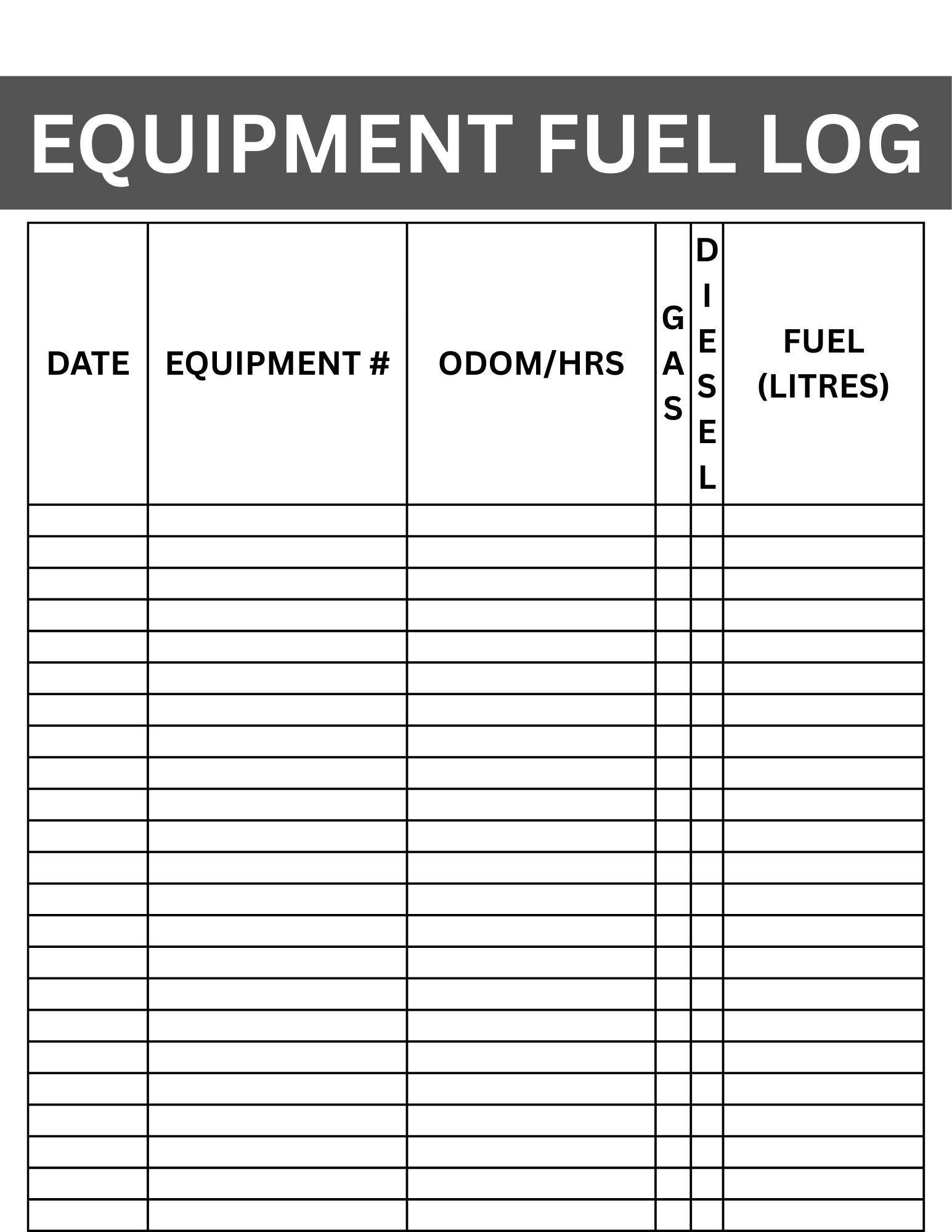 Equipment Fuel Log Sheet, Gas & Diesel Tracker, Daily Equipment ...