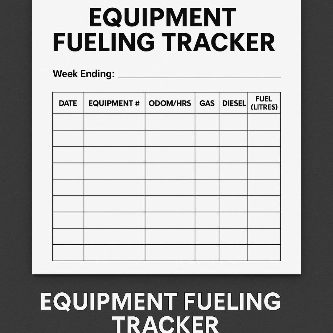 Equipment Fuel Log Sheet, Gas & Diesel Tracker, Daily Equipment ...