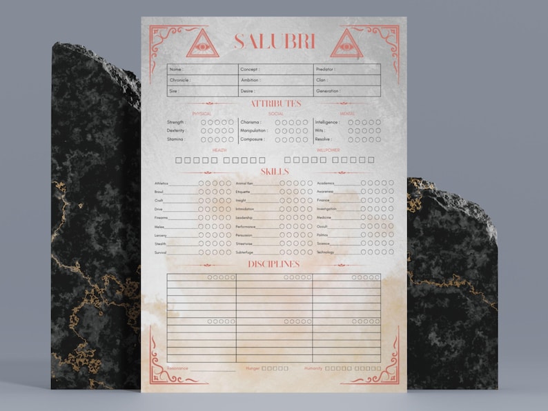 VTM Character Sheet Salubri – Vampire the Masquerade V5 Clan Sheet, 5 ...