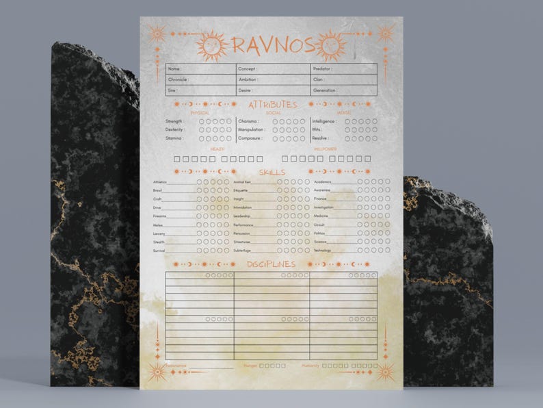 VTM Character Sheet Ravnos – Vampire the Masquerade V5 Clan Sheet, 5 ...