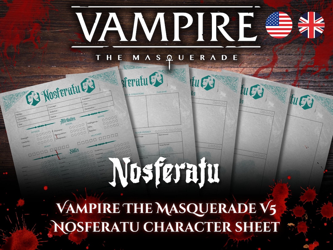 VTM Character Sheet Nosferatu – Vampire the Masquerade V5 Clan Sheet, 5 ...