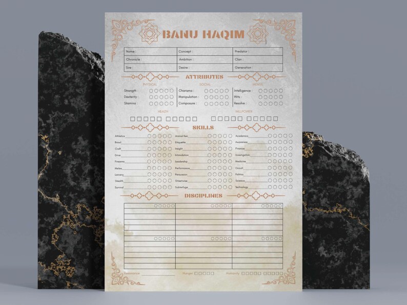 VTM Character Sheet Banu Haqim – Vampire the Masquerade V5 Clan Sheet ...