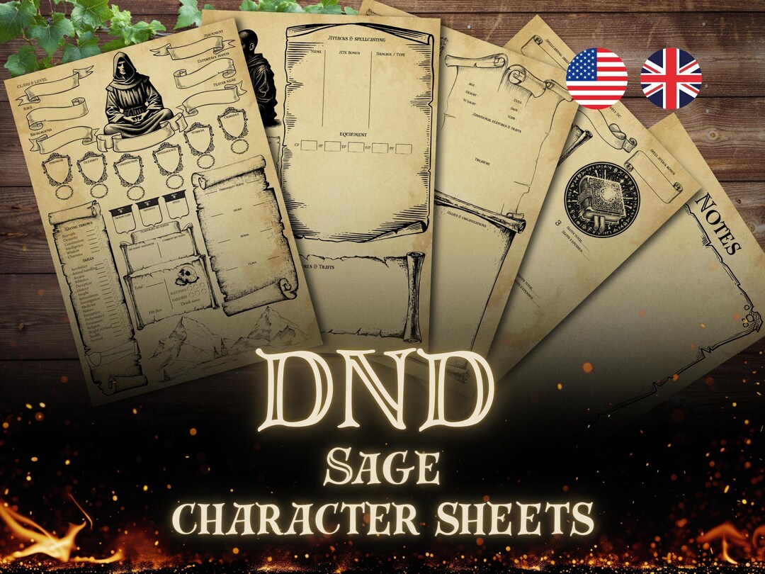 5e Character Sheet sage PDF,DnD Character Sheet Printable for Dungeons ...