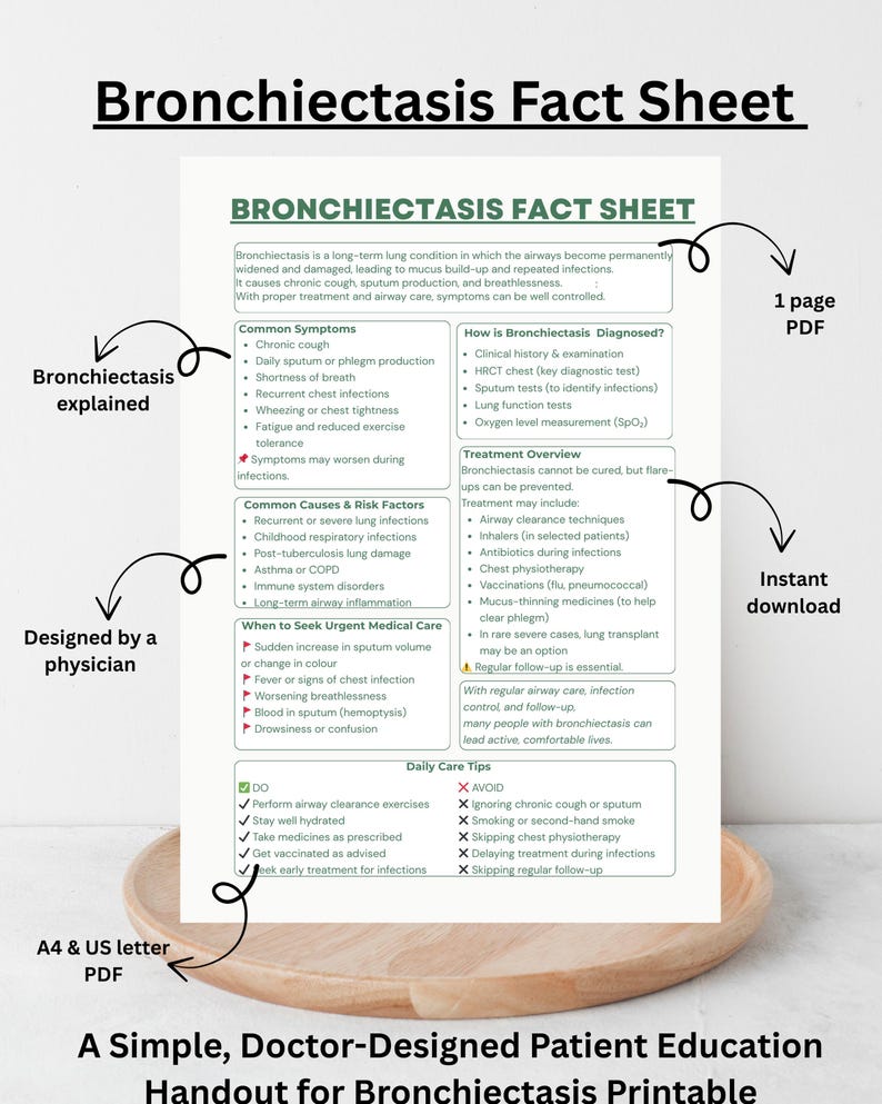 Bronchiectasis Fact Sheet | Chronic Lung Disease Patient Education | A4 ...