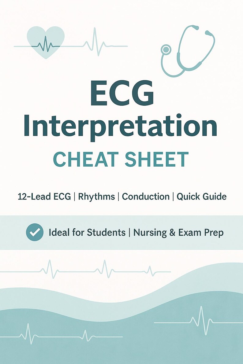 ECG Interpretation Cheat Sheet | Cardiac Rhythms Guide (printable A4 ...