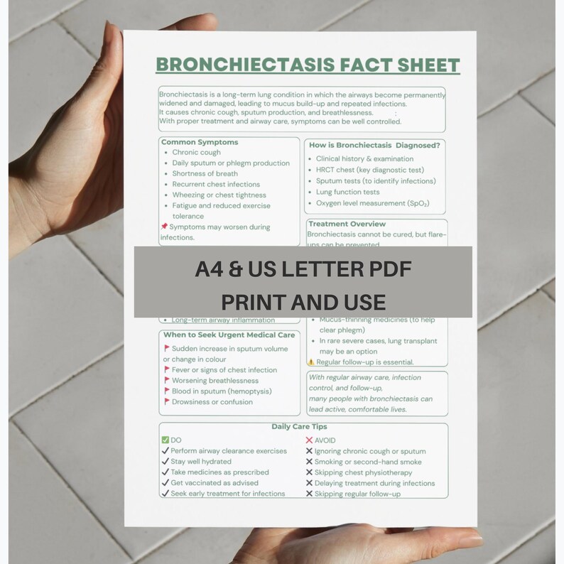 Bronchiectasis Fact Sheet | Chronic Lung Disease Patient Education | A4 ...