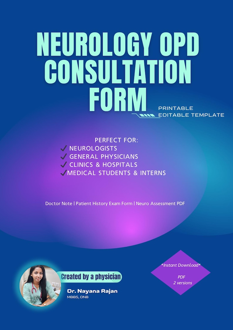Editable Neurology OPD Form | Patient Evaluation Sheet for Clinics ...