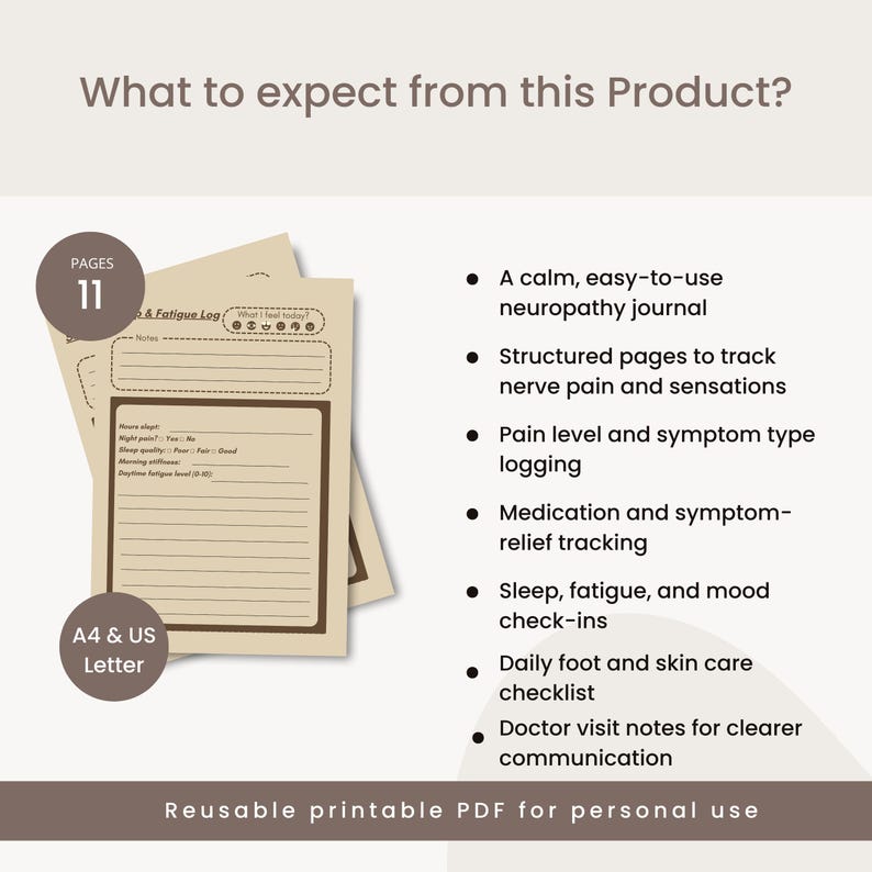 Neuropathy Journal Printable | Nerve Pain Tracker & Symptom Log ...