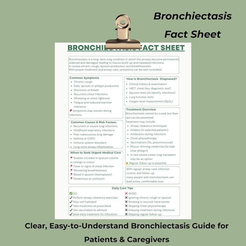 Bronchiectasis Fact Sheet | Chronic Lung Disease Patient Education | A4 ...