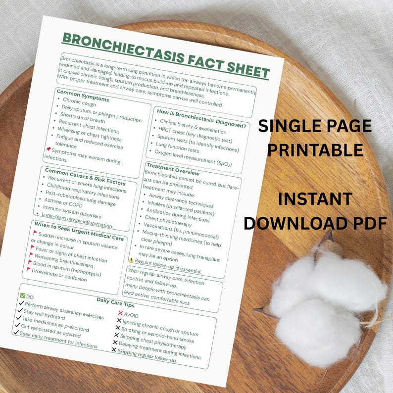 Bronchiectasis Fact Sheet | Chronic Lung Disease Patient Education | A4 ...