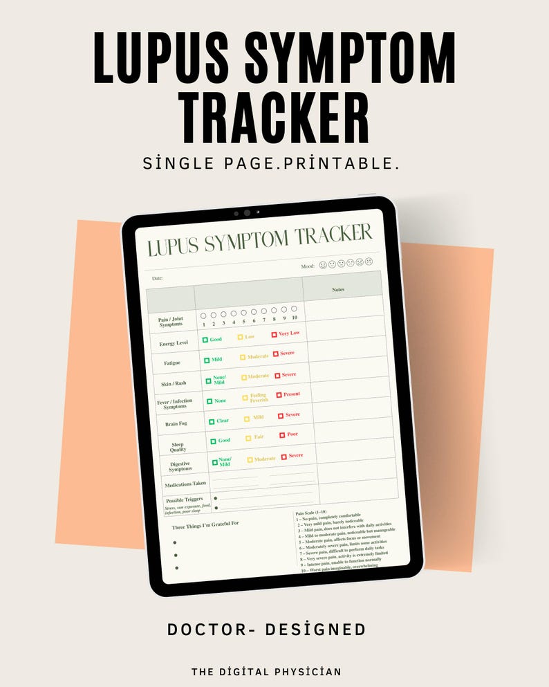 Lupus Symptom Tracker Printable | Daily Flare, Pain & Fatigue Log | - Etsy