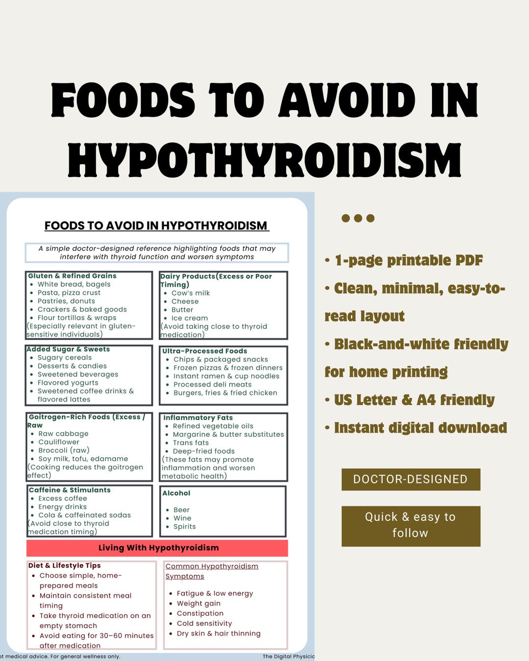 Foods to Avoid in Hypothyroidism | Thyroid Diet Printable | - Etsy