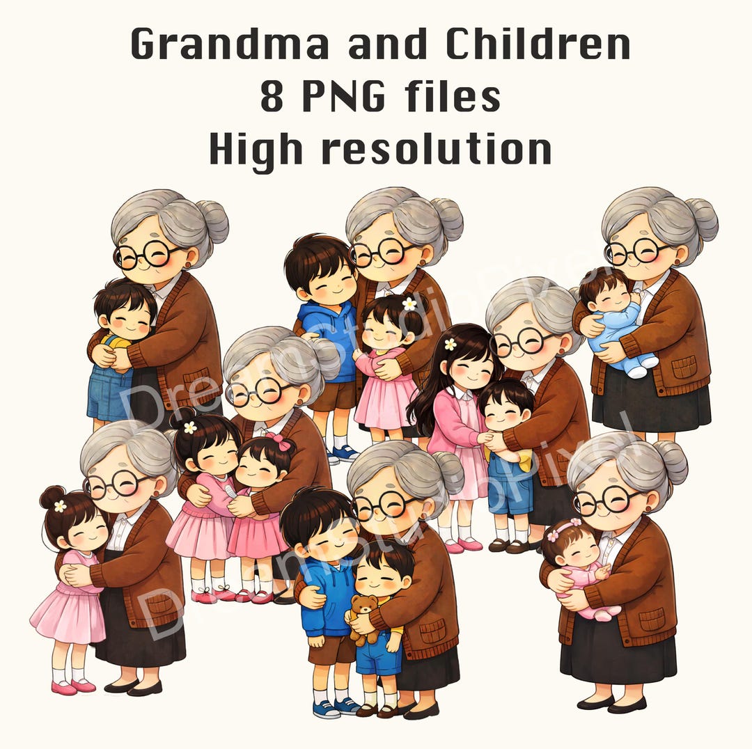 Grandma and Children Hug Clipart | Cute Family Illustration PNG ...