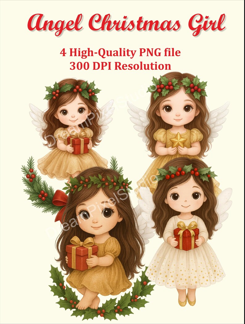 Christmas Angel Girl Clipart: Holiday PNG Set (digital Download) - Etsy