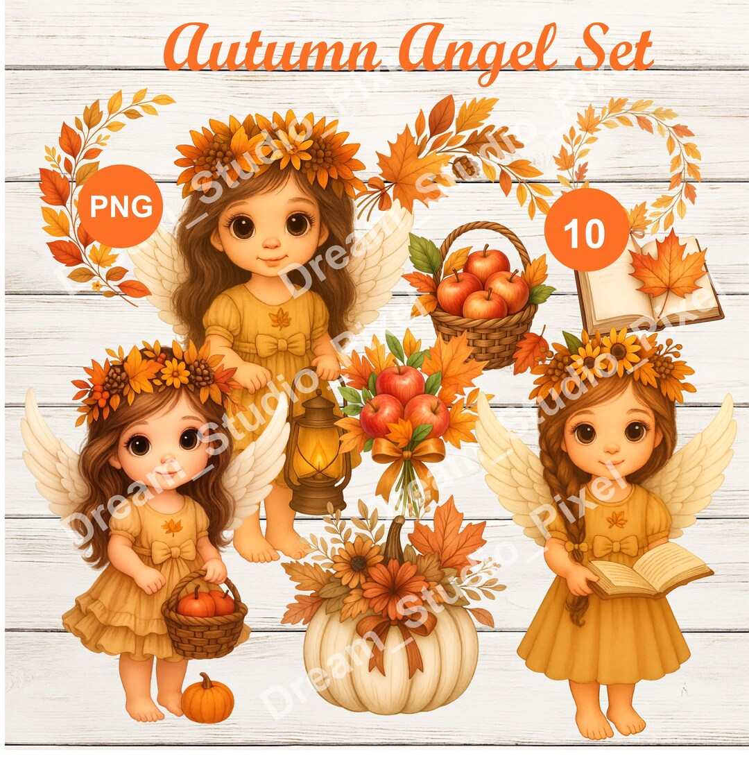 Autumn Angel Clipart Set – 10 PNG Files – Fall Fairy Girls – Cute ...