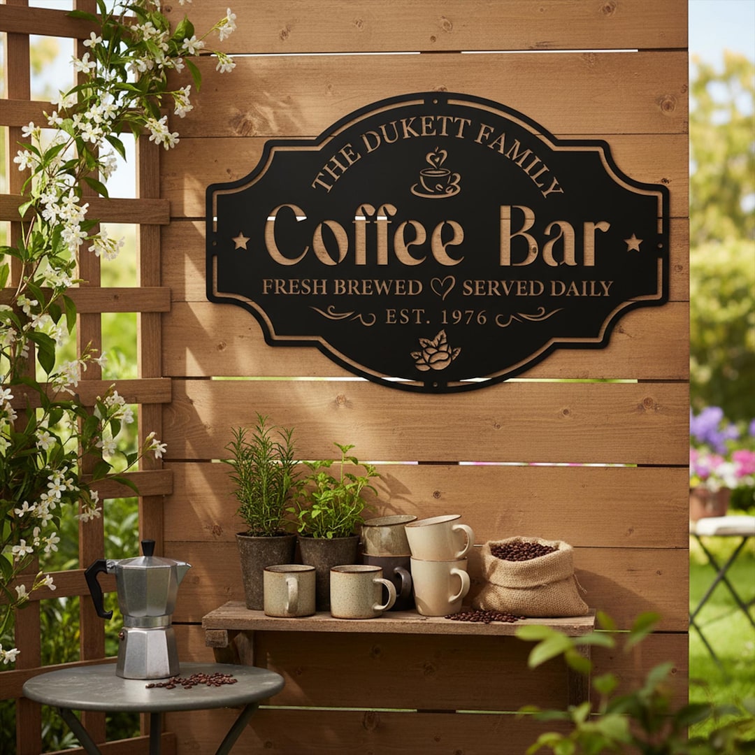 Personalized Coffee Bar Metal Wall Sign, Metal Coffee Station Decor ...