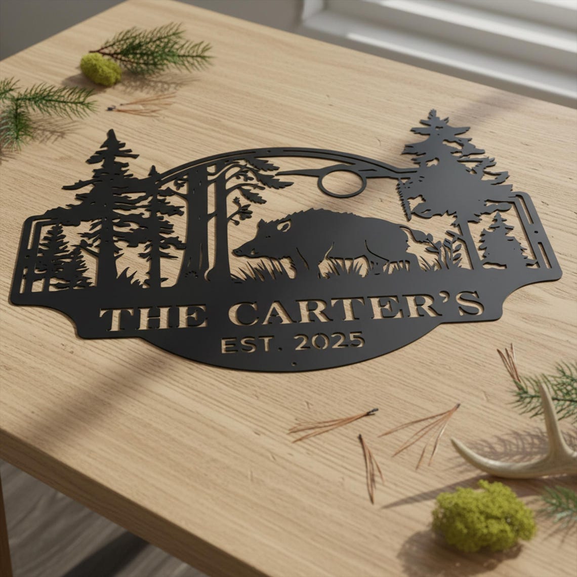 Personalized Wild Boar Metal Cabin Sign, Custom Cabin Metal Outdoor ...