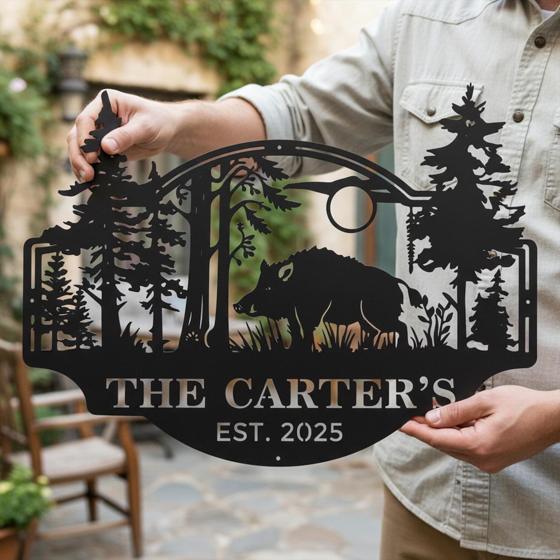 Personalized Wild Boar Metal Cabin Sign, Custom Cabin Metal Outdoor ...