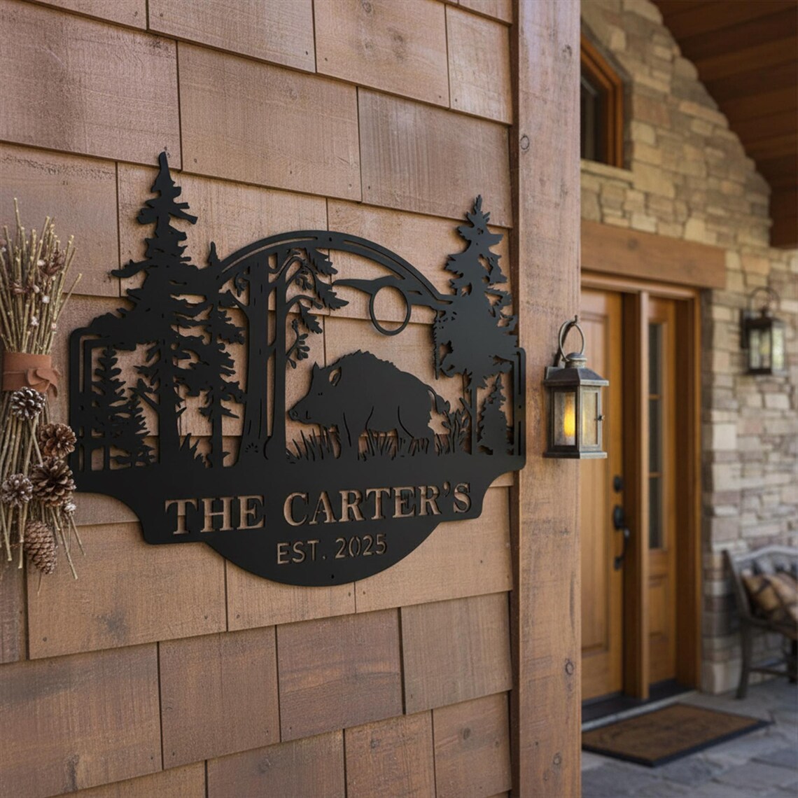 Personalized Wild Boar Metal Cabin Sign, Custom Cabin Metal Outdoor ...