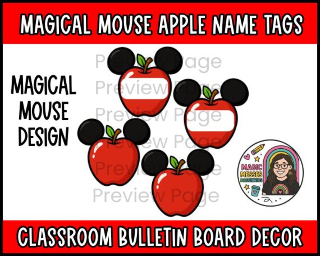 Magical Mouse Apple Name Tags | Printable Student Name Tags | Bulletin ...