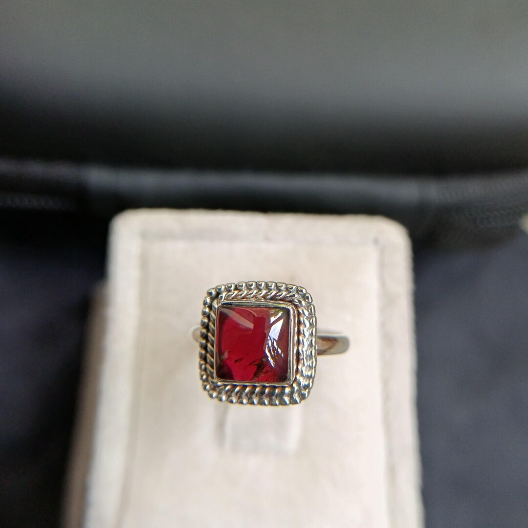 Square Ruby Sterling Silver Ring: Braided Band, Classic Design - Etsy