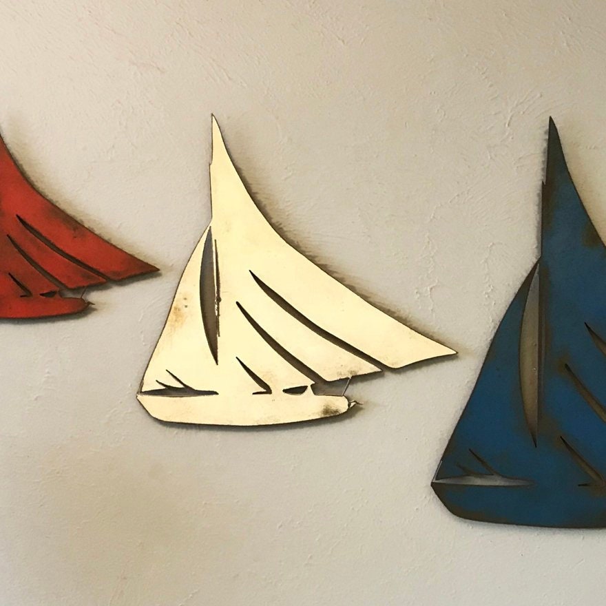 Sailboat Metal Wall Art – Nautical Home Decor, 14 Gauge Steel, Choose ...
