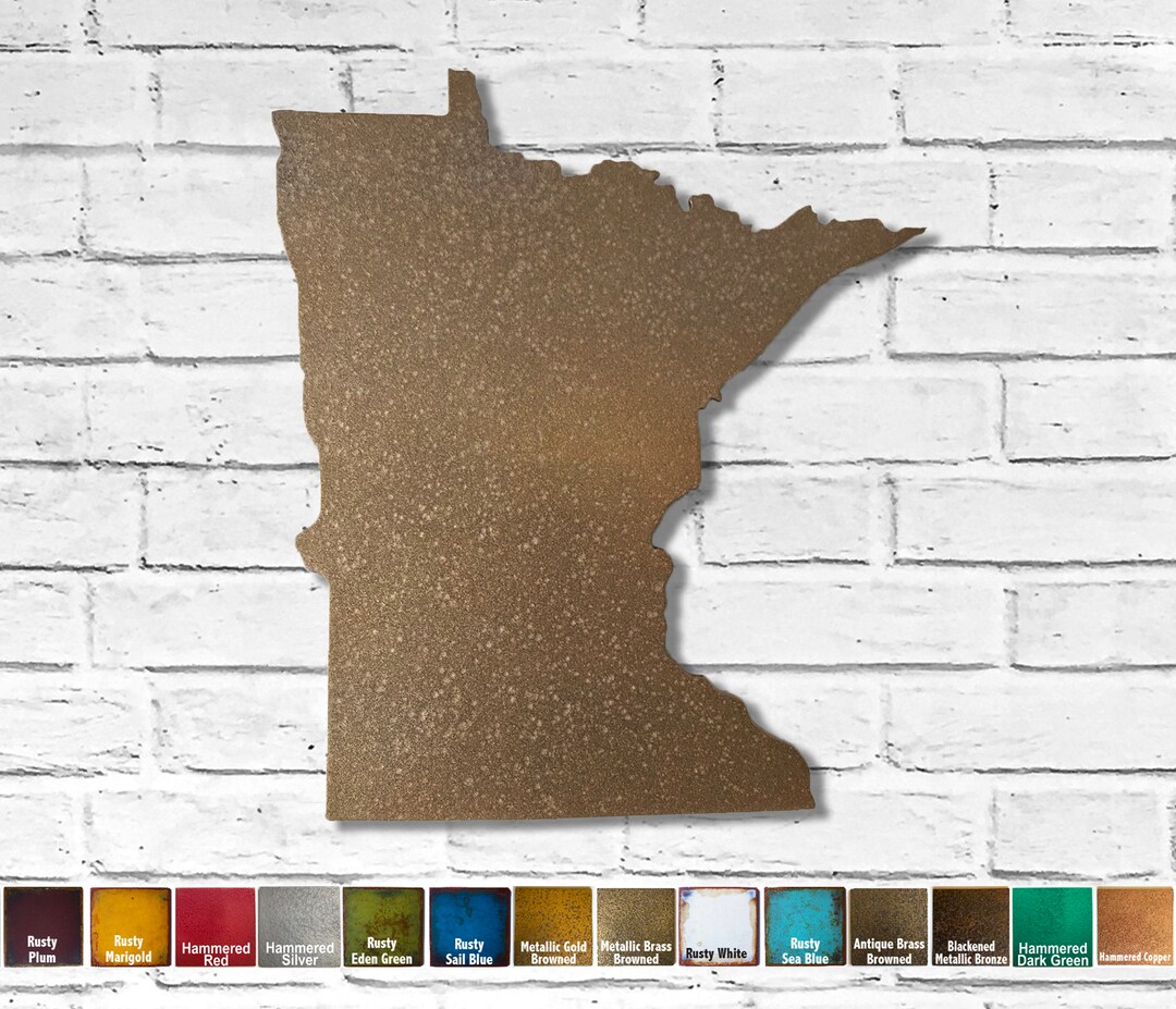 Minnesota Metal Wall Art – Choose State, Size, Patina Color – 14 Gauge ...