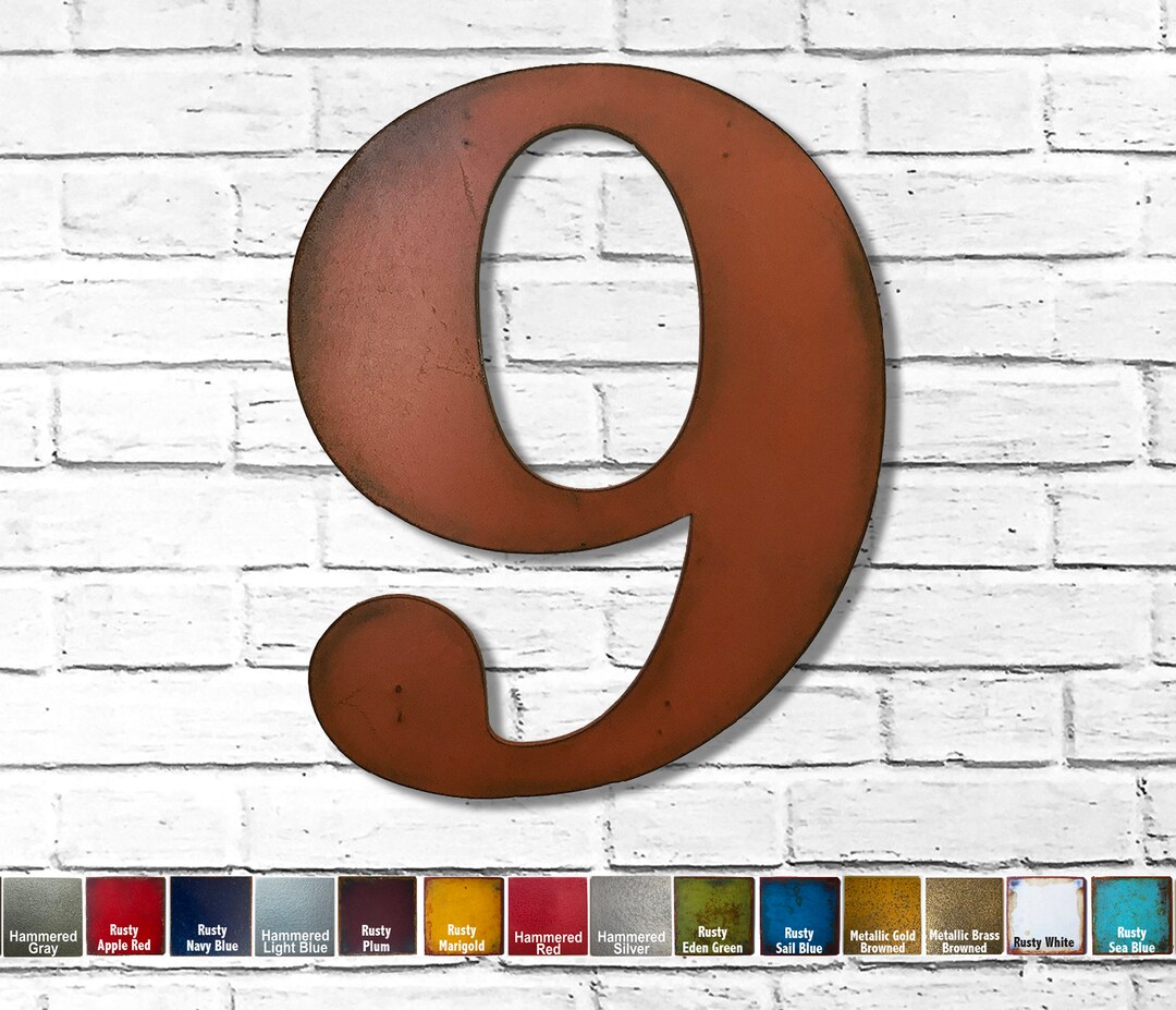 Metal Number 9 8, 12, 16 or 22 Inch Tall Handmade Metal Wall Art Choose ...