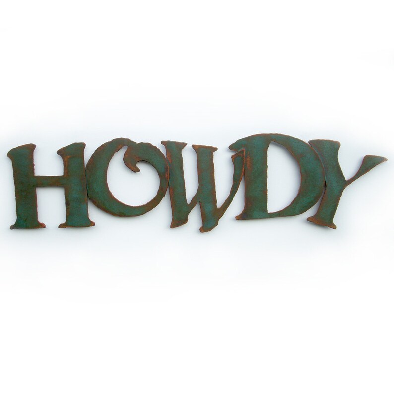 Howdy 34 Wide Metal Wall Art Sign Green With Rust | Etsy
