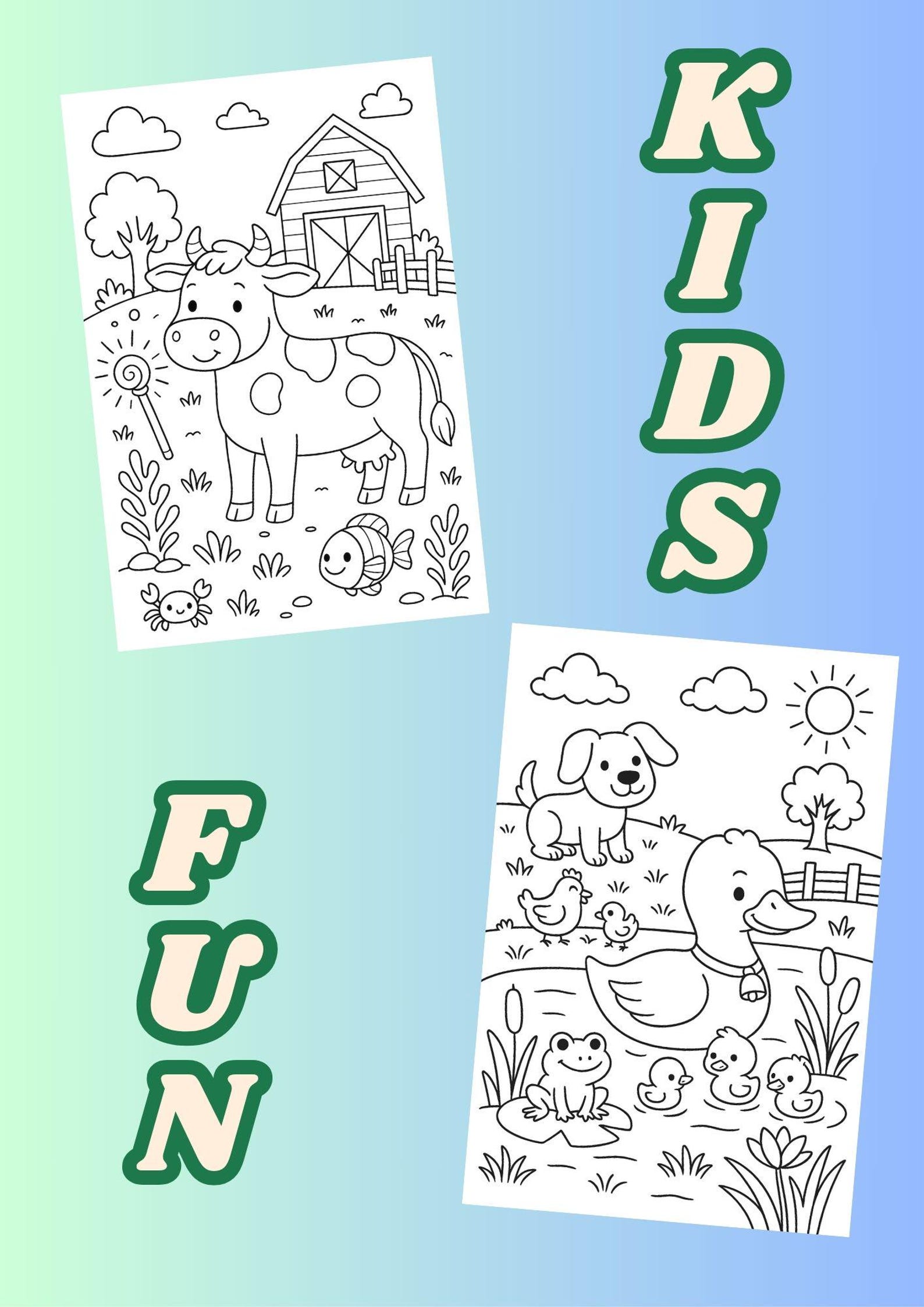Kids Coloring Book Farm Animals Horse Pig Chicken Dog Goat Sheep Duck ...