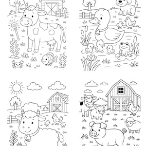 Kids Coloring Book Farm Animals Horse Pig Chicken Dog Goat Sheep Duck ...