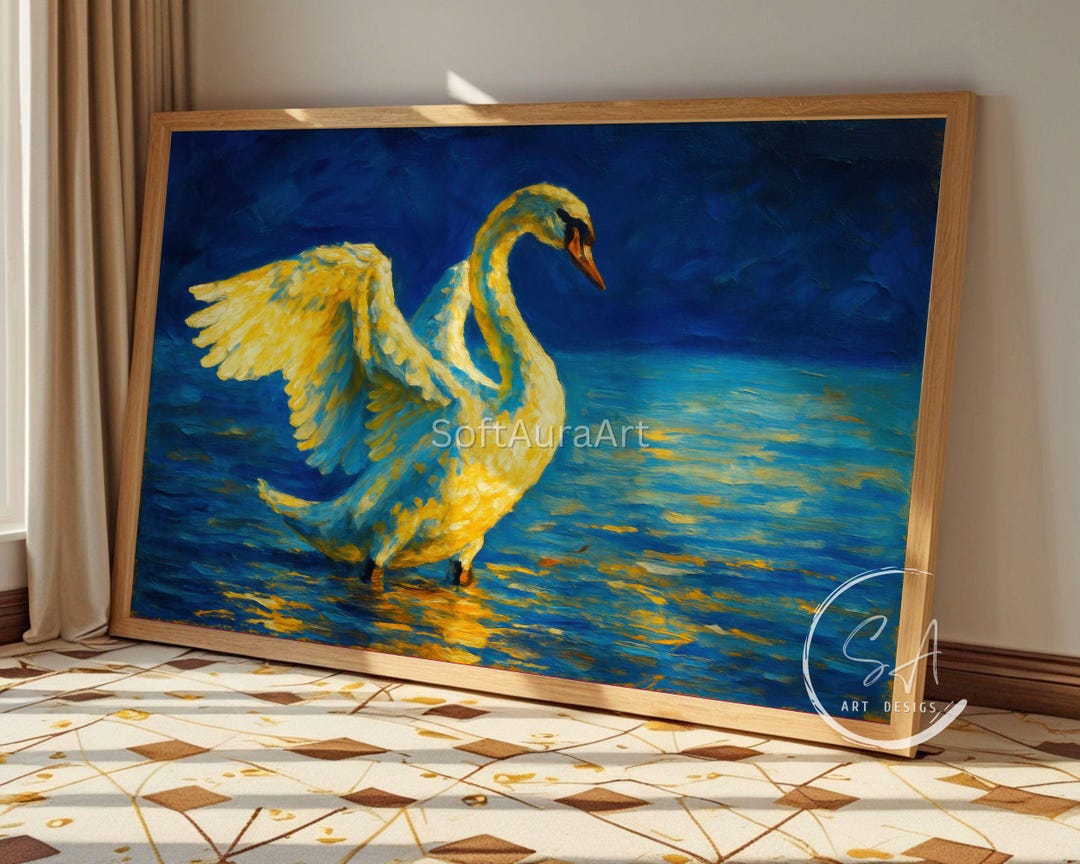 Swan Acrylic Painting – Impressionist Wall Art With White Swan in Water ...