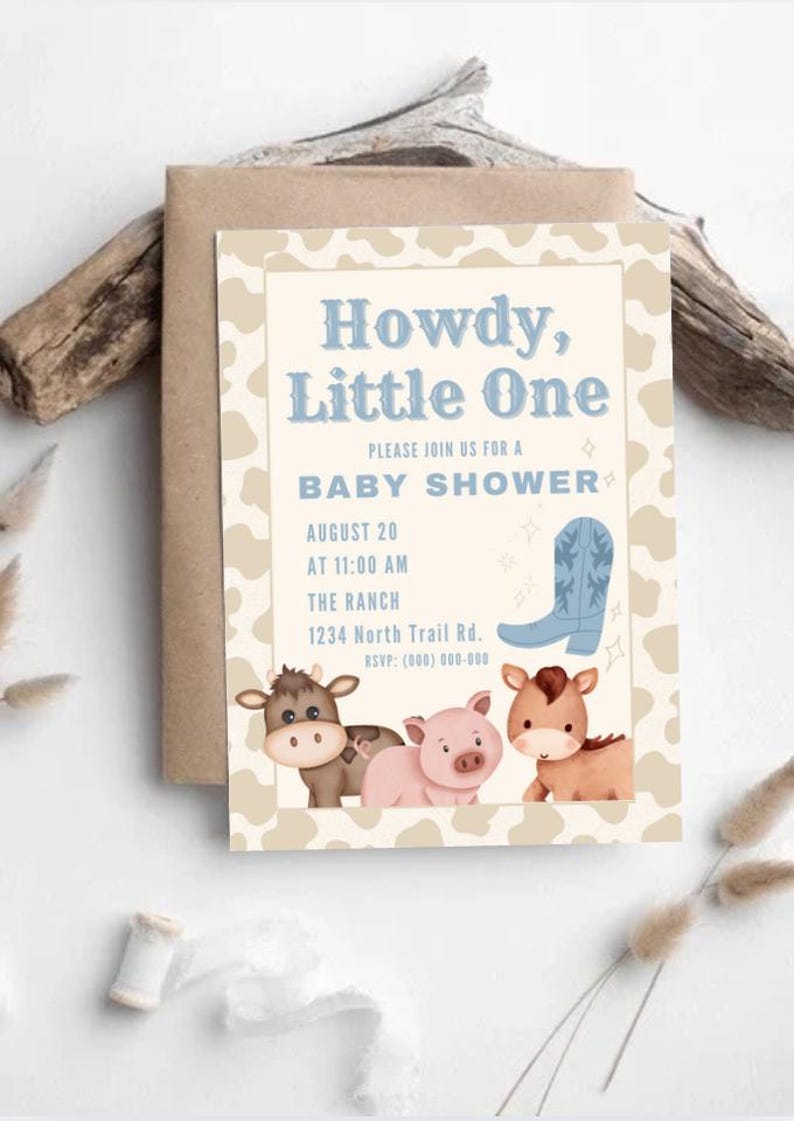 Howdy Little One Baby Shower Invitation – Editable Canva Template ...