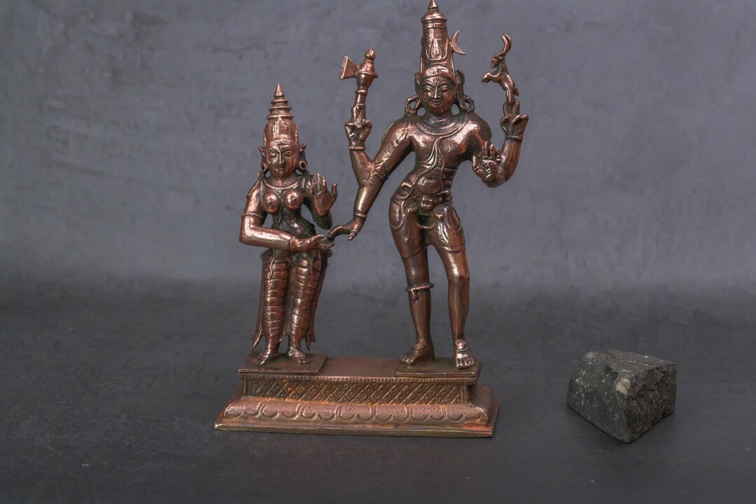 Copper Murti of Lord Shiva and Parvati Devi, 15 Cm Hare Krishna Idol ...