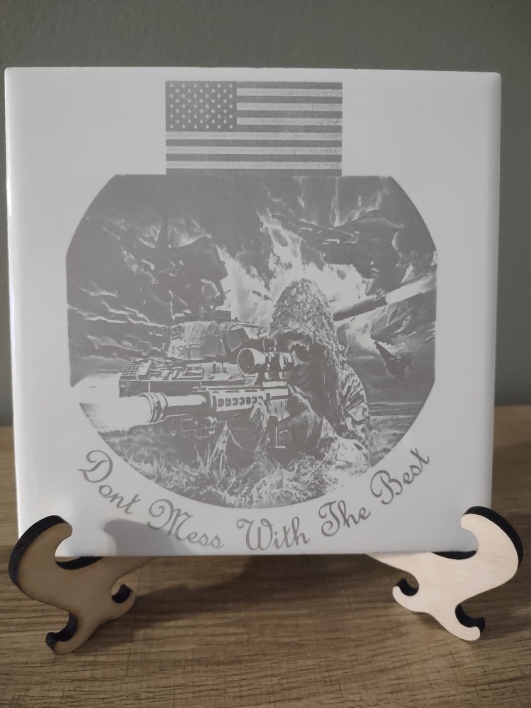 Engraved Ceramic Tile - Military Sniper Art, American Flag (6x6) - Etsy