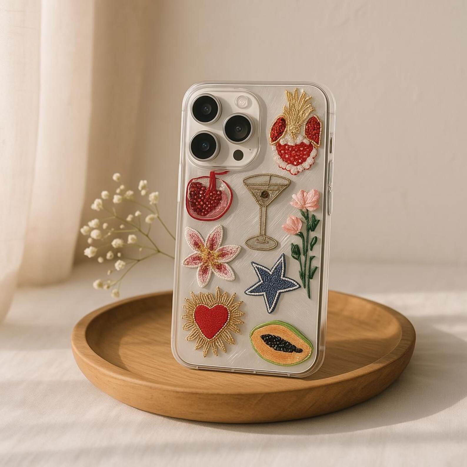 Beaded Look Heart Flower Pattern Phone Case for iPhone 11,12,13,14,15 ...