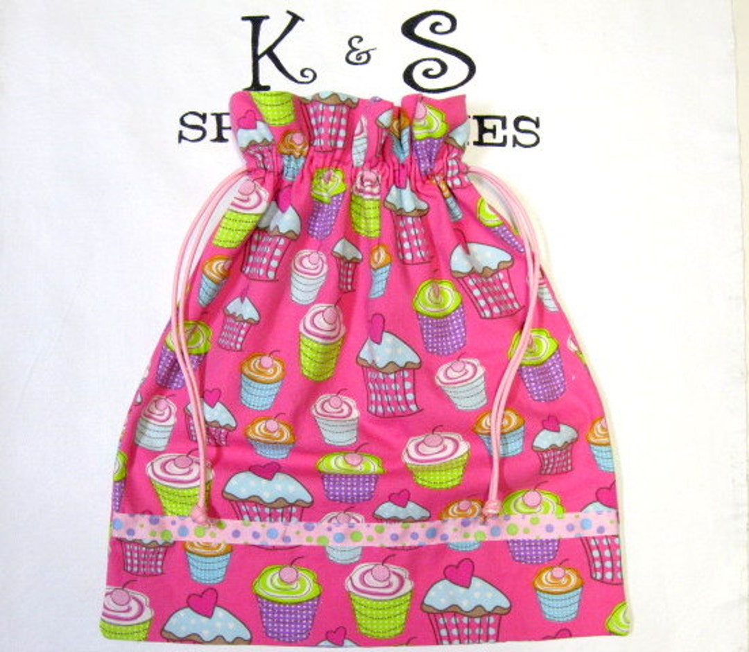 Colorful Fun Cupcakes on A Drawstring Bag for A Girly Girl/personalized ...