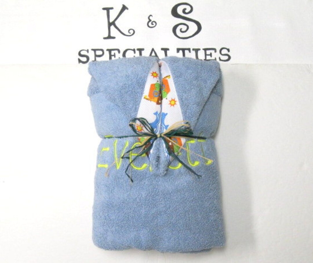 Noah's Ark Ribbon With Whales /blue Waves/washed Blue Hooded Towel ...