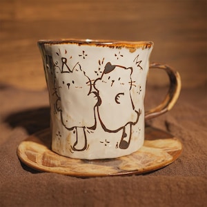 Handcrafted Ceramic Cup With Saucer – Hanging Cats Design 300ml - Etsy
