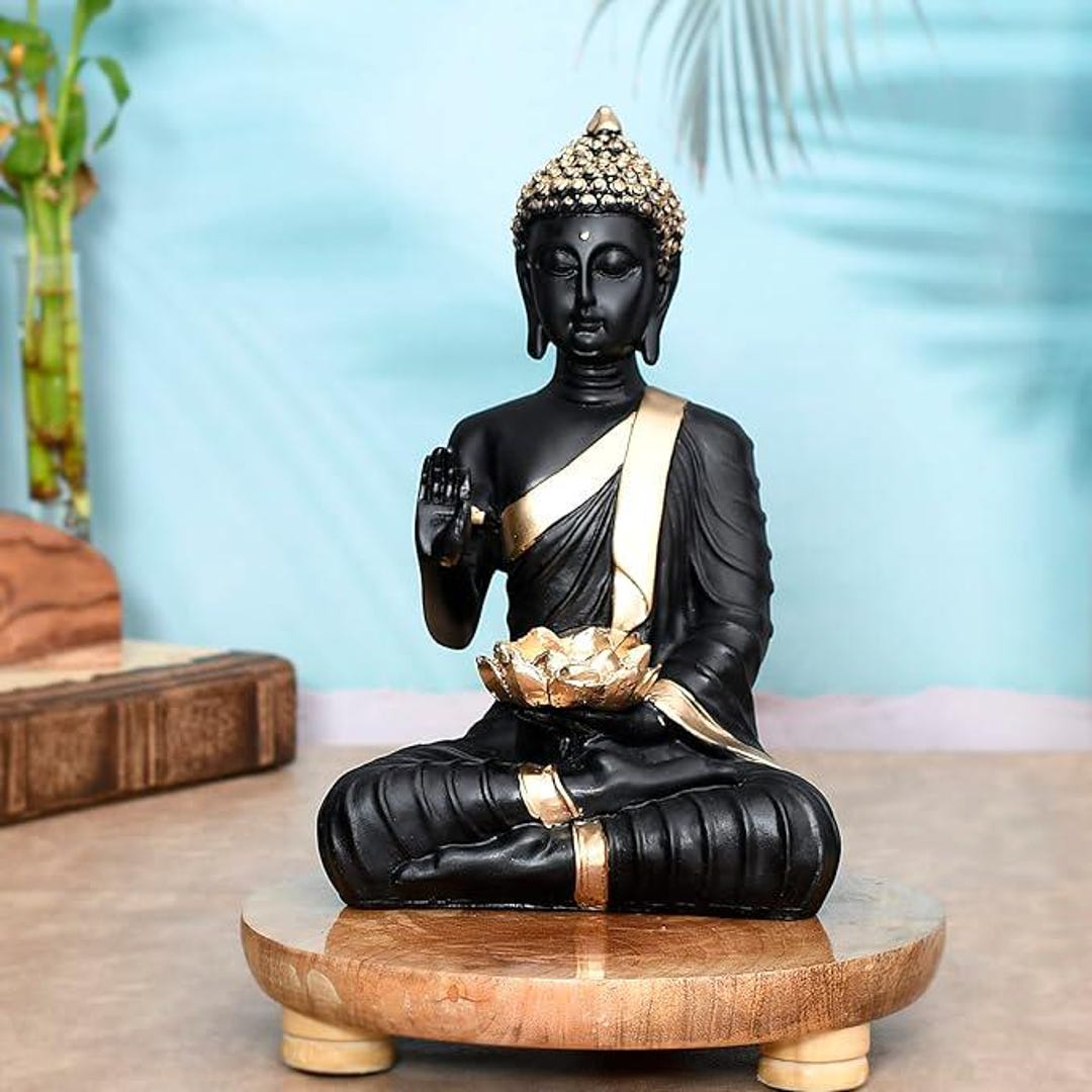 Blessing Black Buddha Diya Statue - 25 Cm Polyresin Multicolor ...