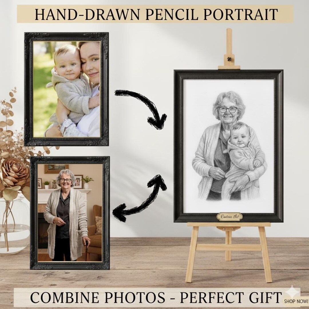 Custom Memorial Portrait: Add Deceased Loved One - Black & White ...