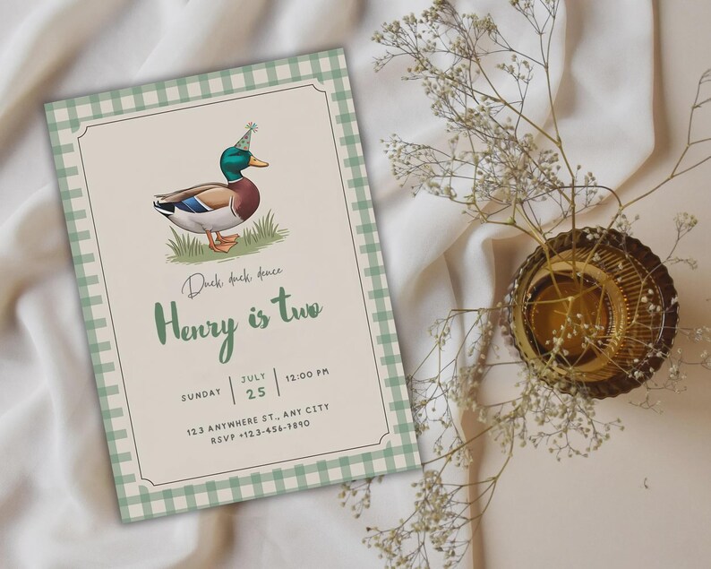 Duck Birthday Party Invitation Digital, 1st 2nd 3rd Boy Girl Invite ...