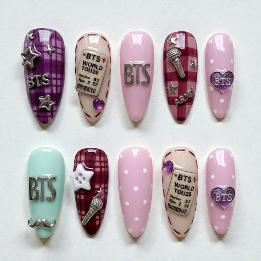 Handmade BTS Press on Nails, K-pop Nail Art - Etsy