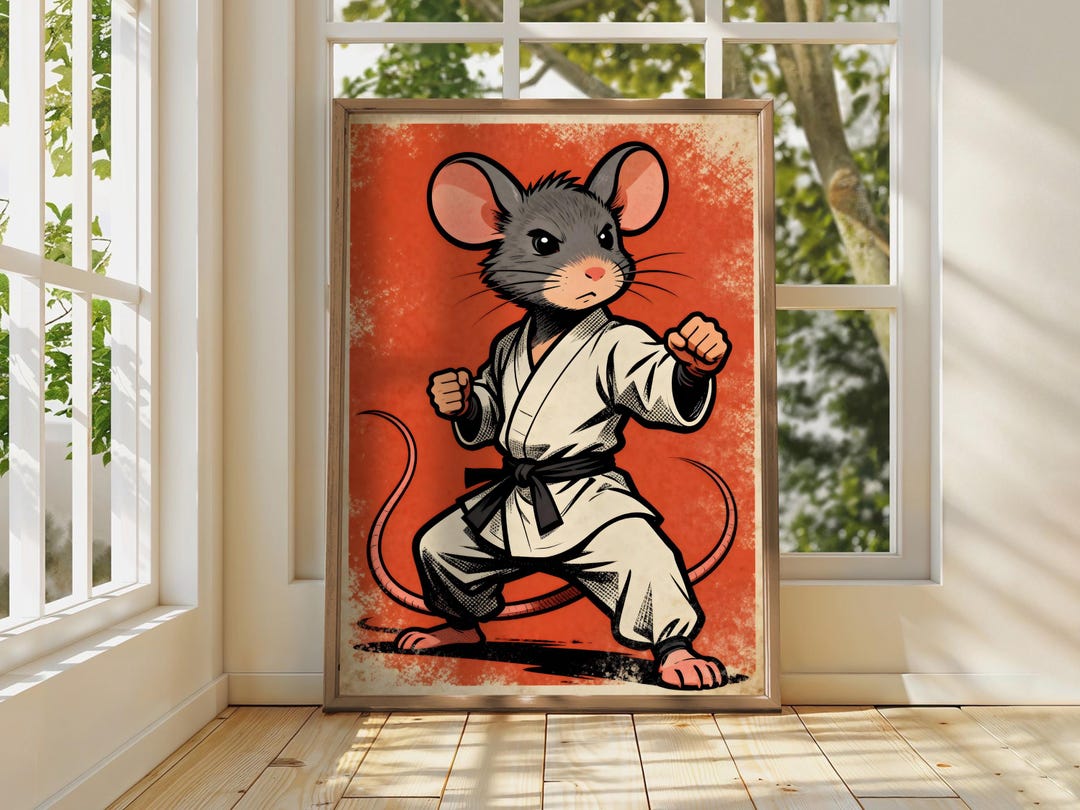 Cute Karate Mouse Art Print | Martial Arts Animal Poster | Kids Room ...