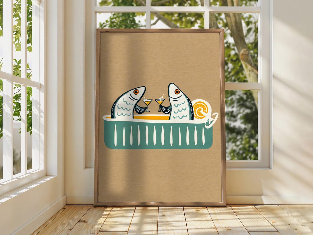 Quirky Sardine Cocktail Party Wall Art Print | Funny Kitchen Food ...