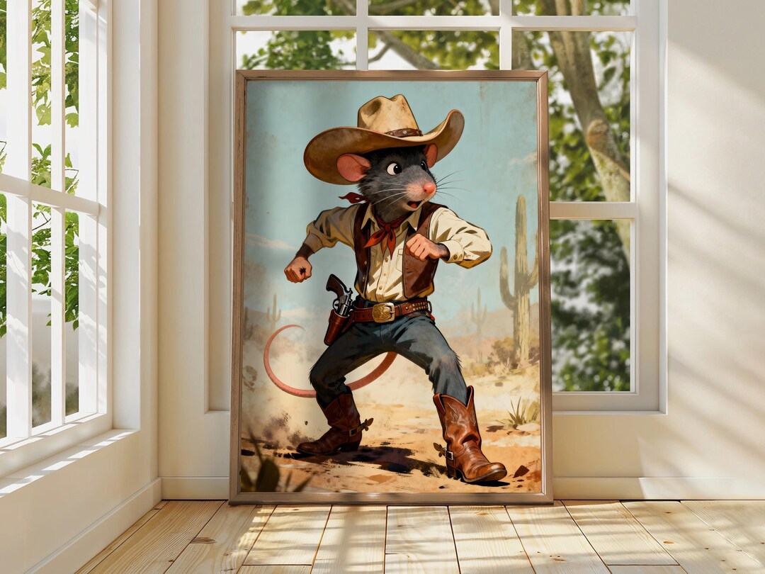 Cowboy Mouse Art Print | Western Animal Wall Decor | Kids Room Rodent ...